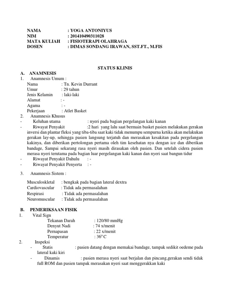 Status Klinis Sprained Ankle Injury | PDF