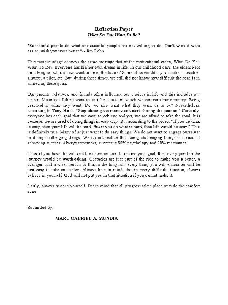 Reflection Paper: What Do You Want To Be? | PDF