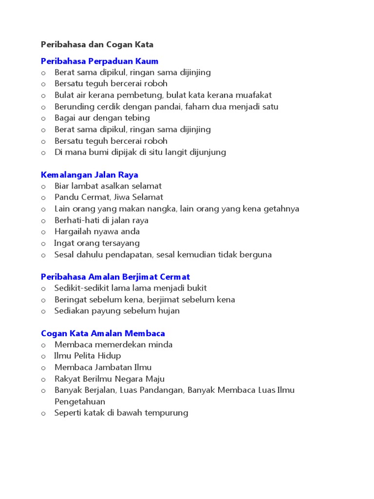 Peribahasa Dan Cogankata (Karangan) | PDF