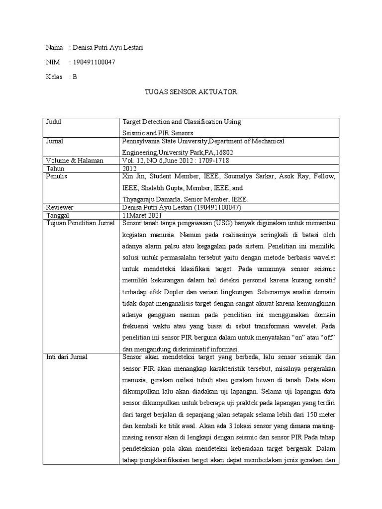 Tugas Sensor Aktuator - Denisa Putri Ayu Lestari - 190491100047 | PDF