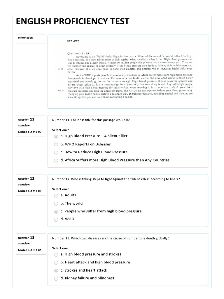 Reading Comprehension 2 | PDF | Hypertension | Blood Pressure