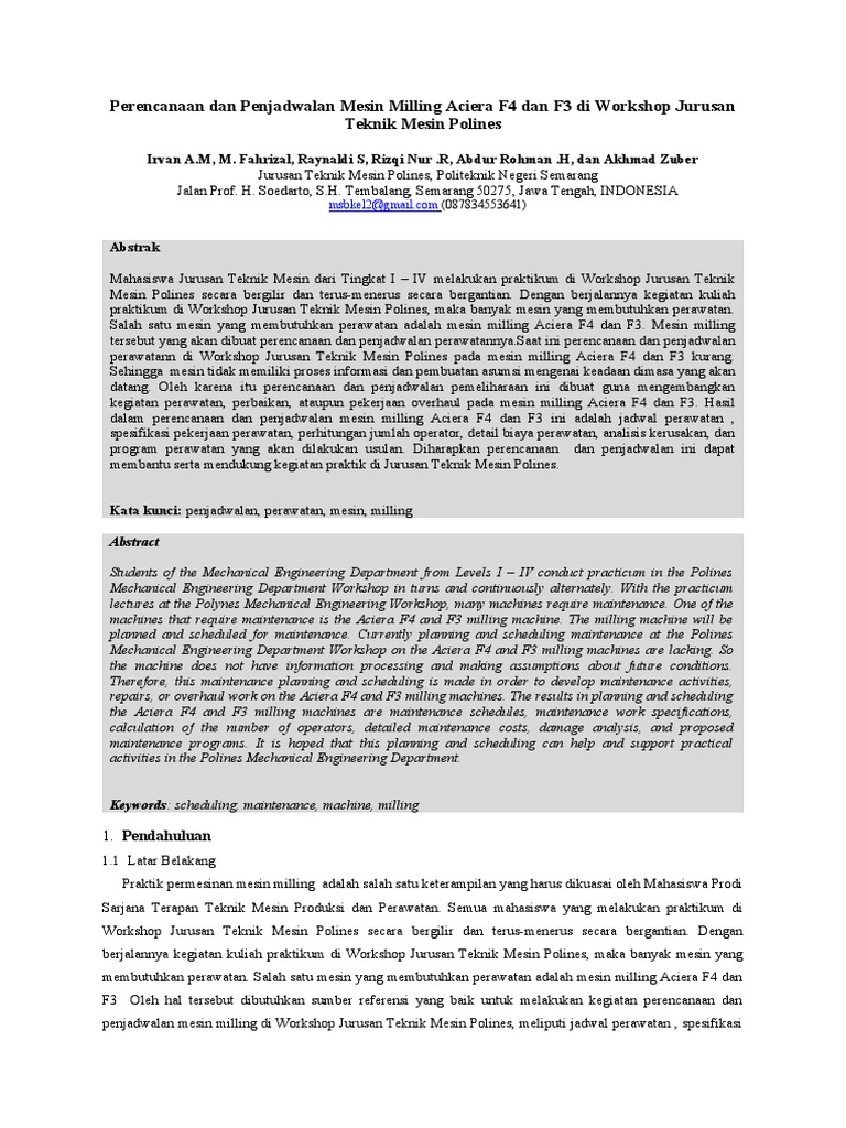 Perawatan Mesin Milling Polines | PDF