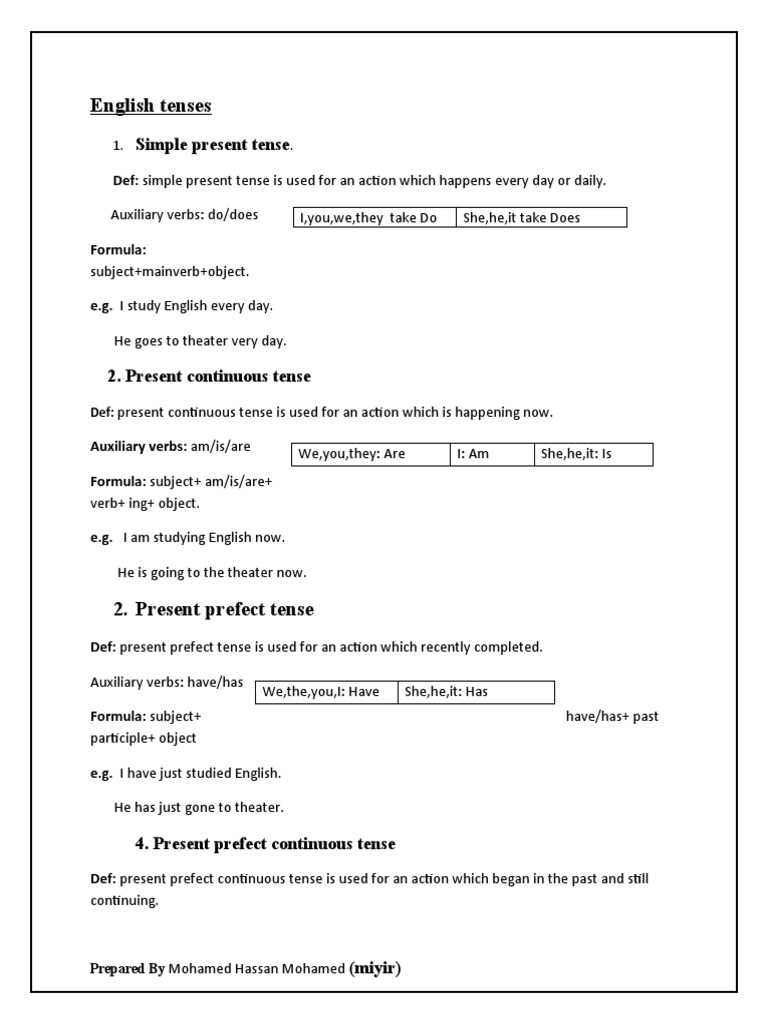 English Tenses: Simple Present Tense | PDF | Grammatical Tense ...