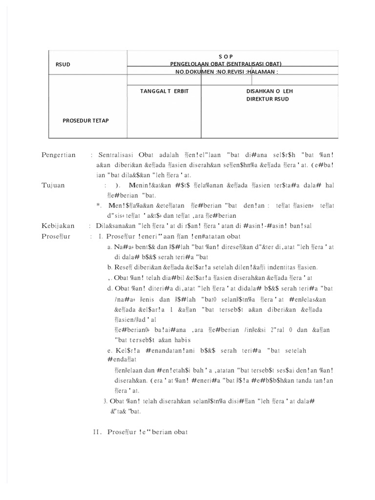 PDF Sop Sentralisasi Obat | PDF