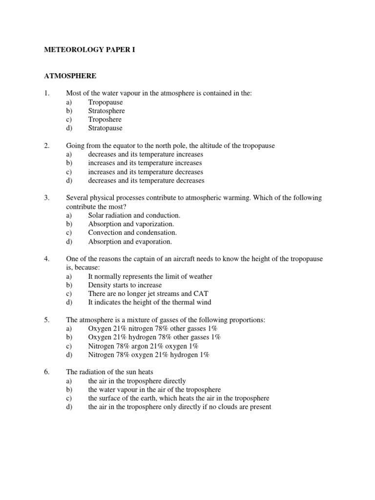 ATPL Questions | PDF | Troposphere | Atmosphere Of Earth