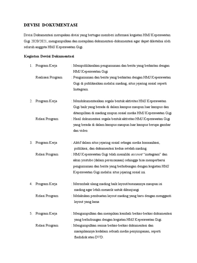 Proker Devisi Dokumentasi | PDF