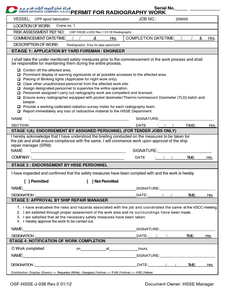 Permit For Radiography Work - PDF 2.2 | PDF | Radiation | Ionizing ...