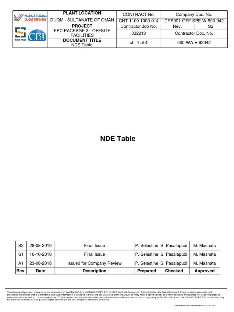 Nde Table Package A Revised | PDF | Nondestructive Testing | Welding