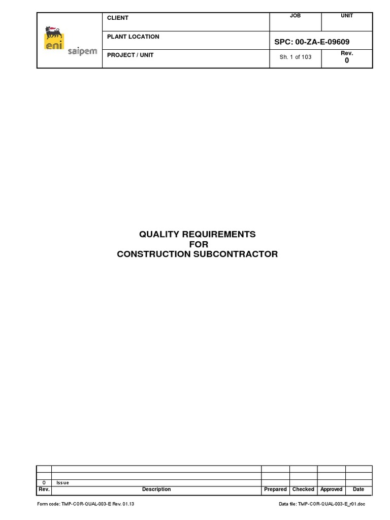 Quality Requirements for Construction Subcontractor: A Comprehensive ...