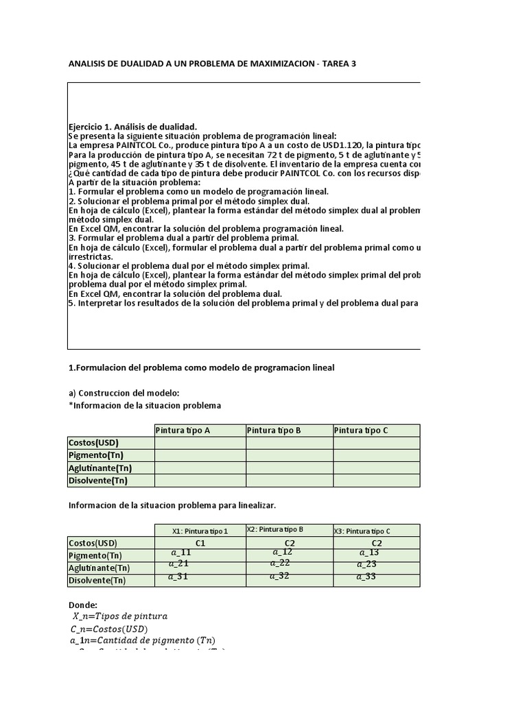 Analisis de Dualidad A Un Problema de Maximizacion Tarea 3 | PDF | Programación lineal ...