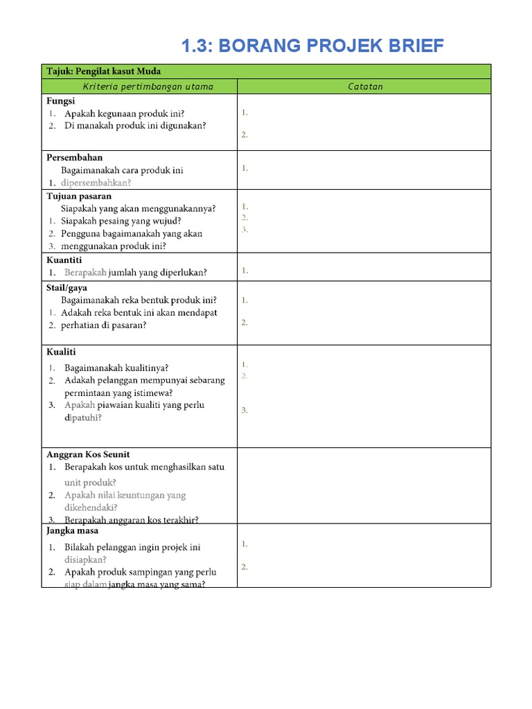 Borang Projek Brief | PDF