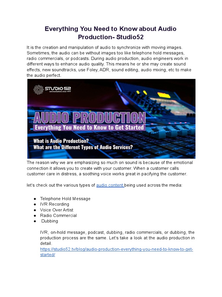 Everything You Need To Know About Audio Production - Studio52 | PDF | Career & Growth | Business