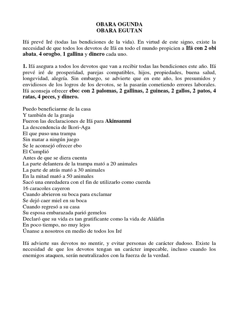 Odu 169 Obara Ogunda | PDF | Religión y creencia