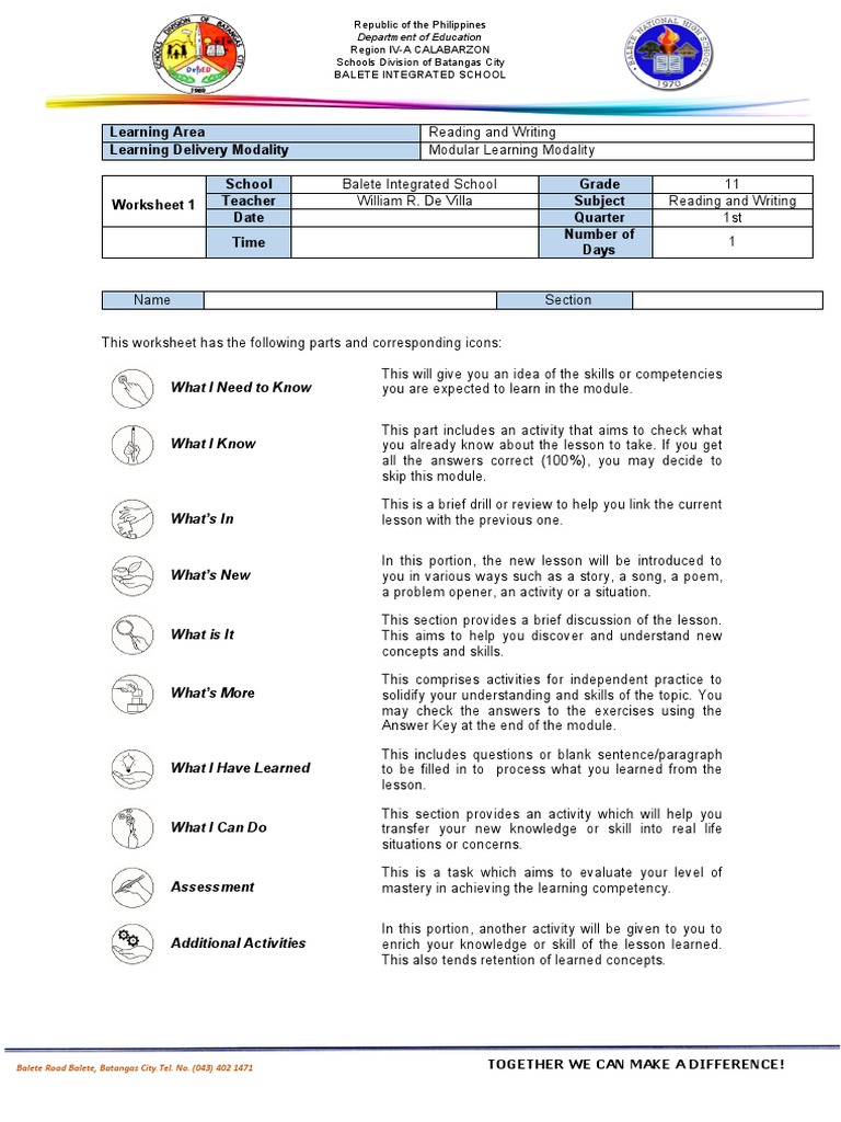 RW-Learning Activity Sheet 1 | PDF | Cognition | Cognitive Science