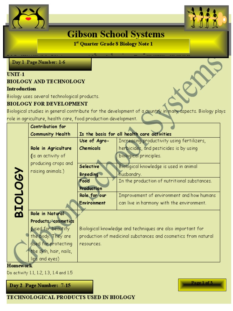 Grade 8 Biology Note 1 | PDF | Agriculture | Biology
