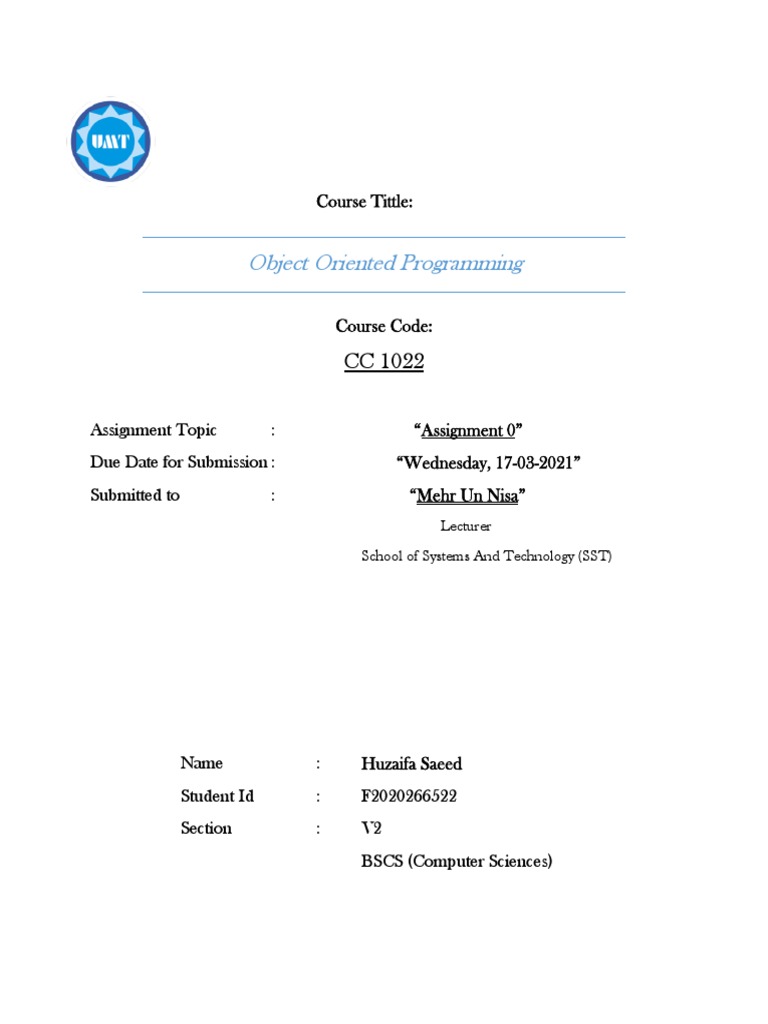Assignment 0 Oop Pdf Pointer Computer Programming Object Oriented Programming 5282