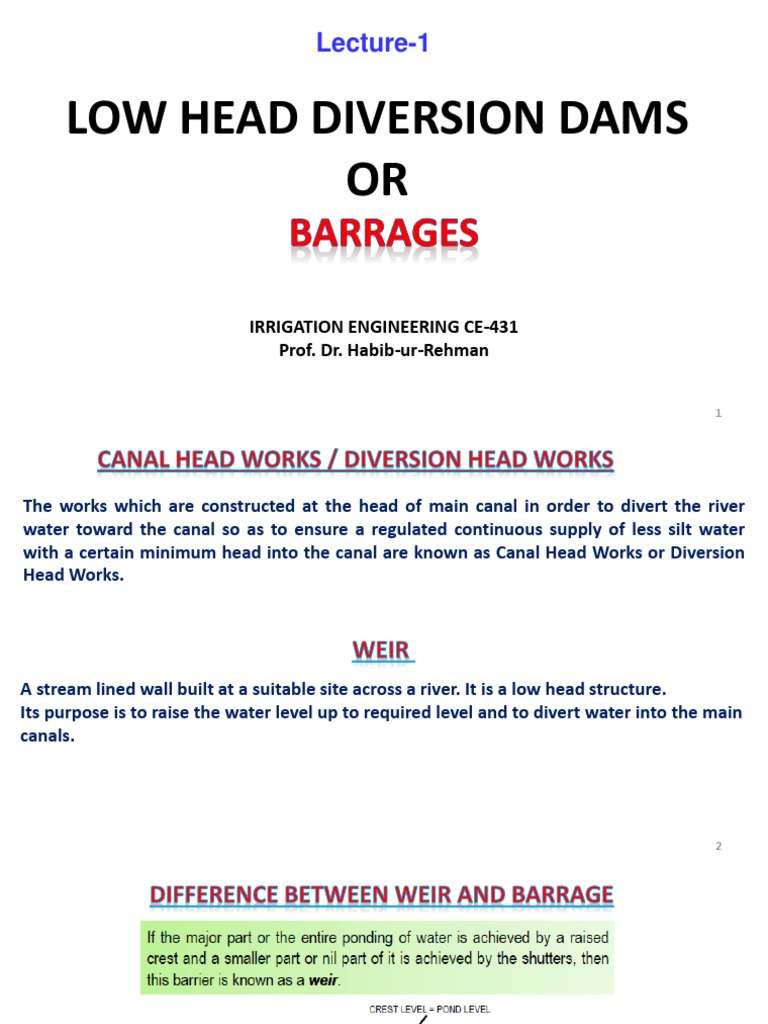 Low Head Diversion Dams OR: Lecture-1 | PDF | Soil Mechanics | Dam