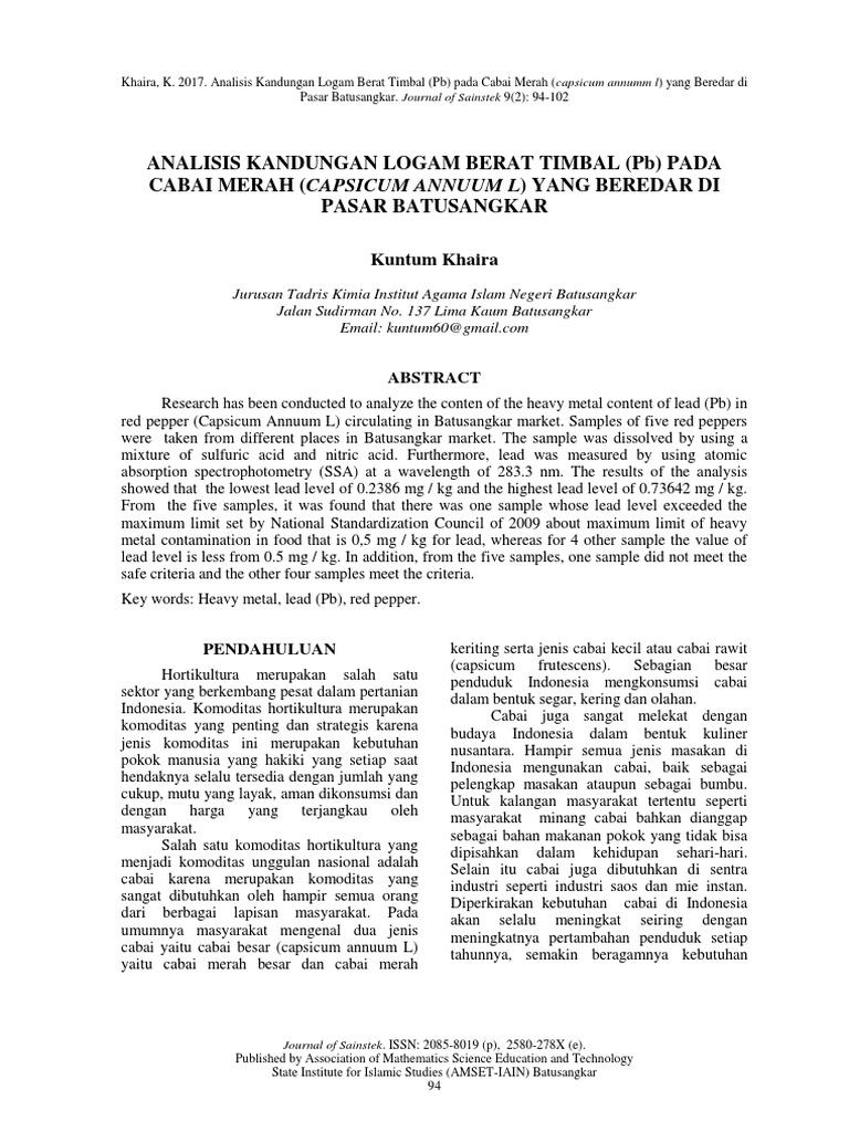 Analisis Kandungan Logam Berat Timbal PB Pada Caba | PDF