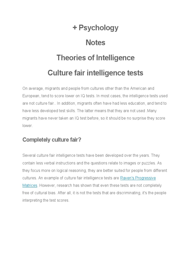 Culture Fair Intelligence Tests Explained | PDF | Intelligence Quotient ...