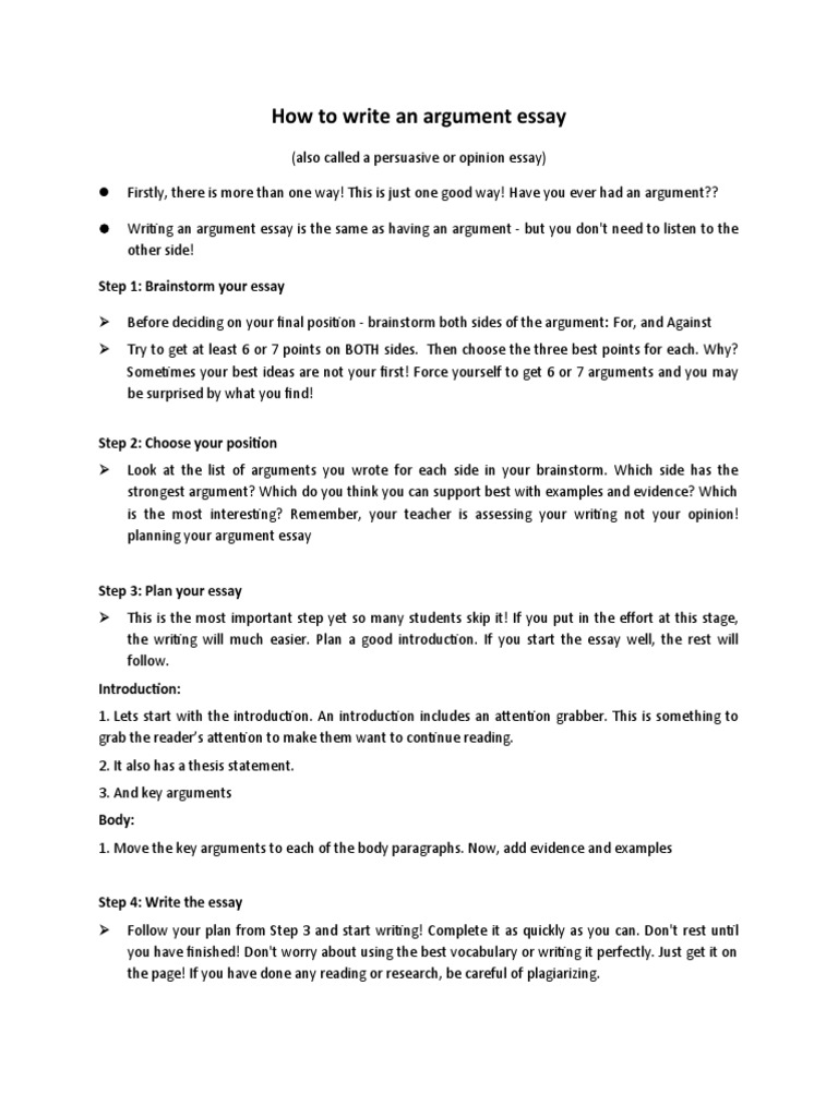 Steps to Write an Argument Essay | PDF | Essays | Argument
