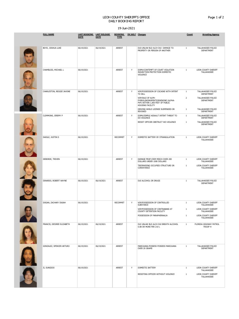 Leon County Booking Report: June 20, 2021 | PDF | Driving Under The ...