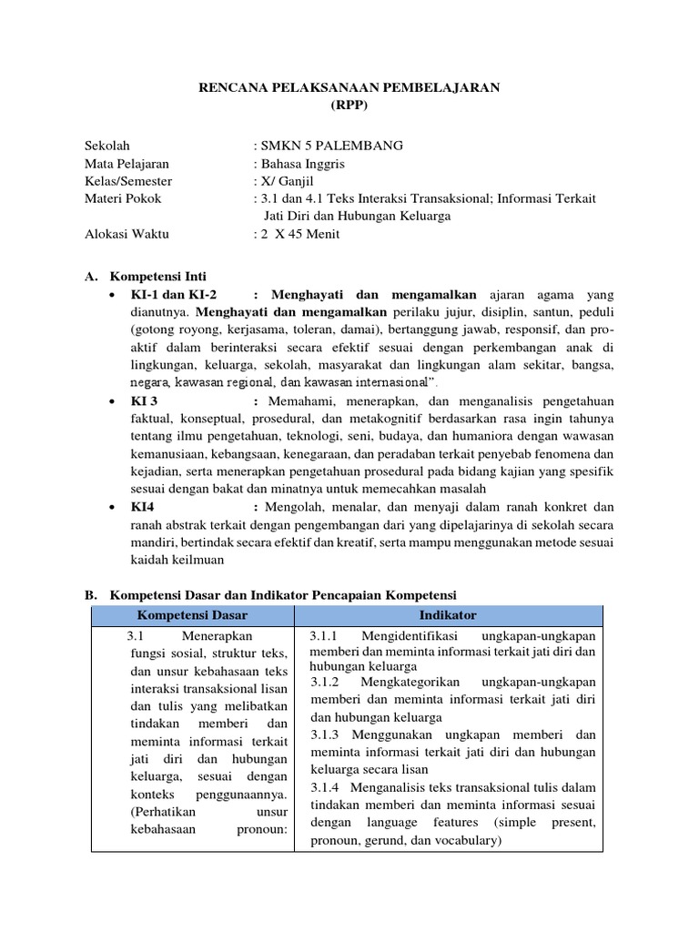 Contoh RPP Introducing | PDF