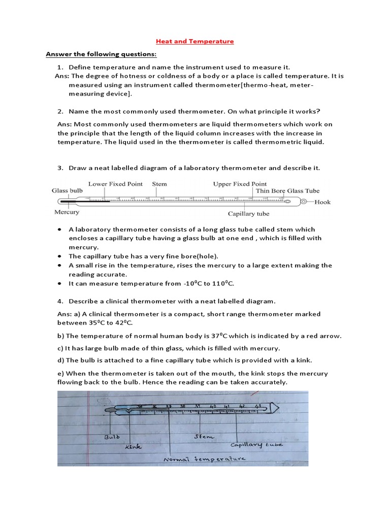 Answer The Following Questions:: Heat and Temperature | Download Free ...