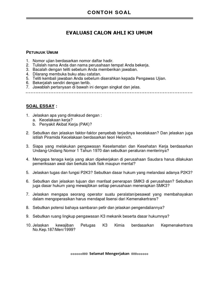 Contoh Soal Essay AK3 Umum | PDF