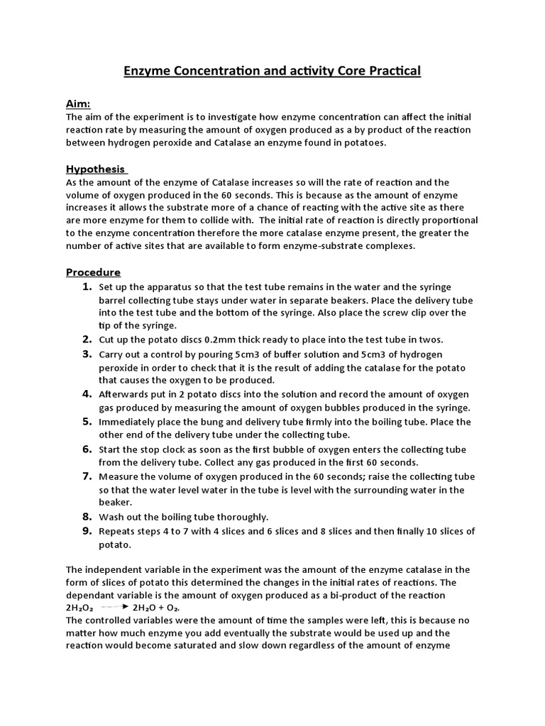Enzyme Concentration and Activity Core Practical | PDF | Catalase | Enzyme
