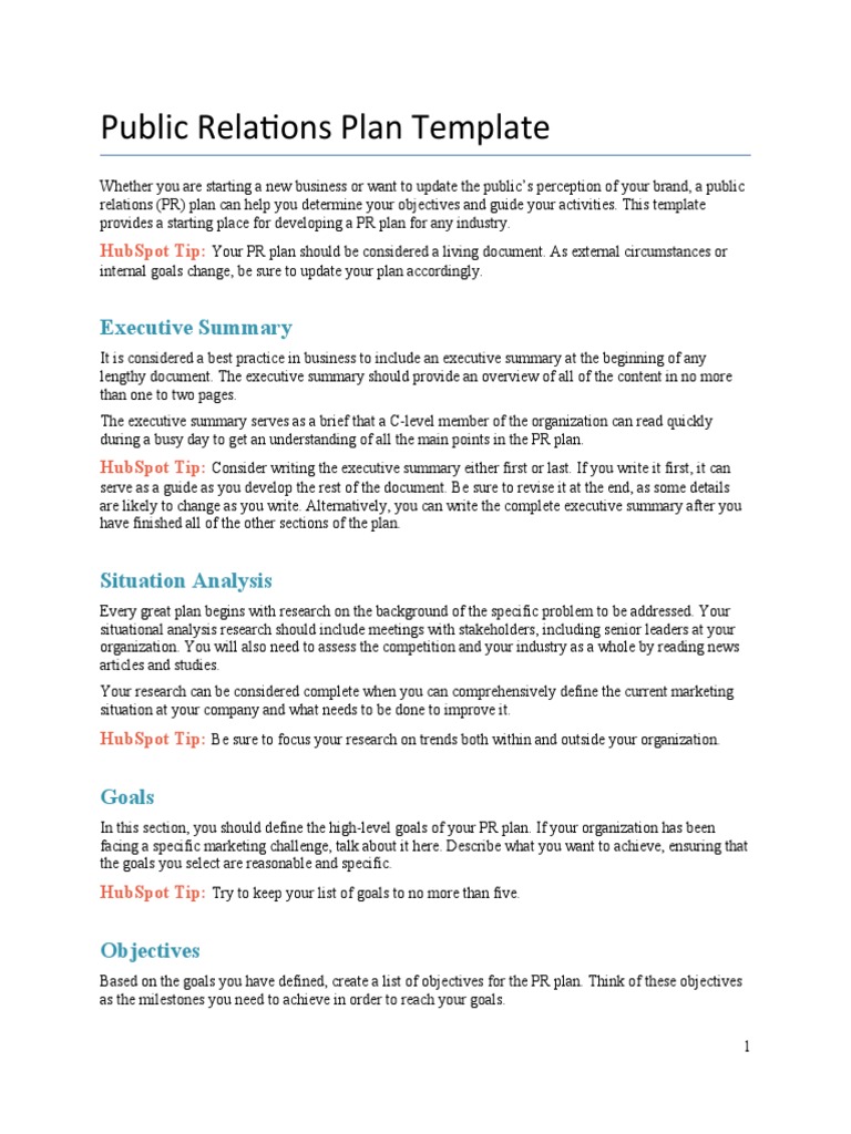 Public Relations Plan Template: Executive Summary | PDF | Target ...
