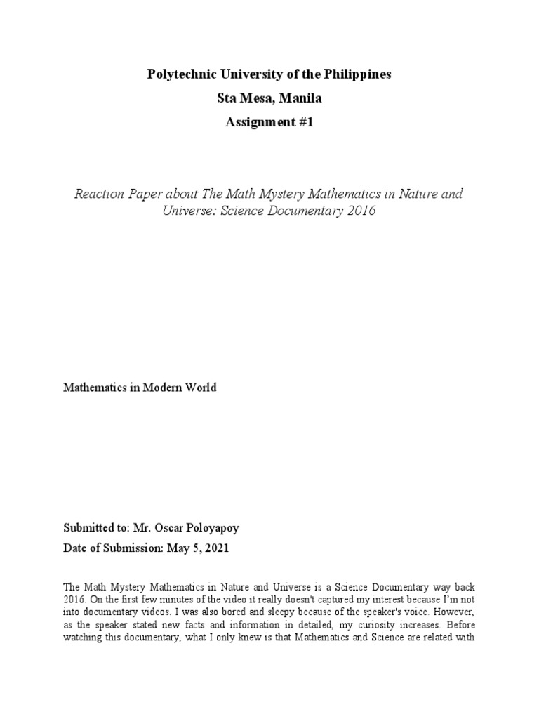 MMW Reaction Paper | PDF | Teaching Mathematics | Science