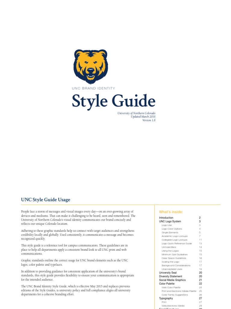 UNC Style Guide 2018 | PDF | Logos | Brand