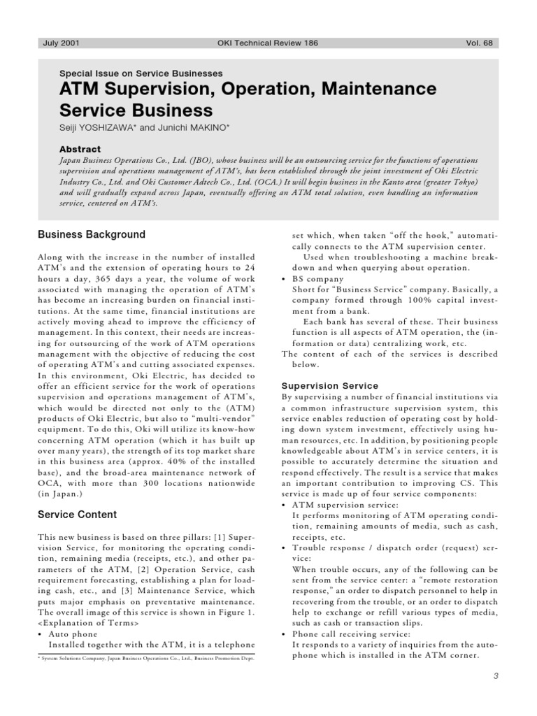 ATM Supervision, Operation, Maintenance Service Business | PDF ...