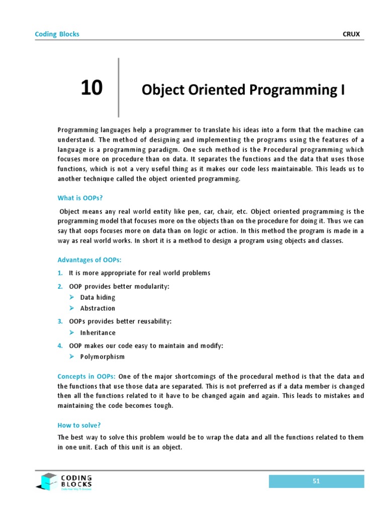 Object Oriented Programming I: Coding Blocks | PDF | Constructor ...