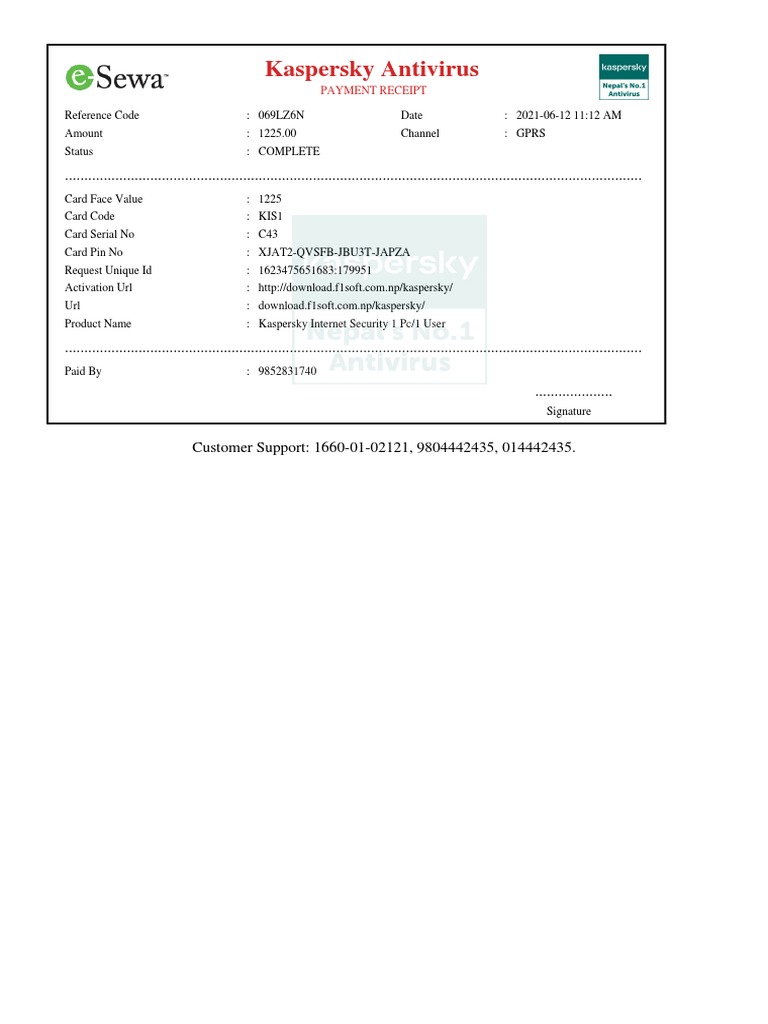Kaspersky Antivirus: Payment Receipt | PDF