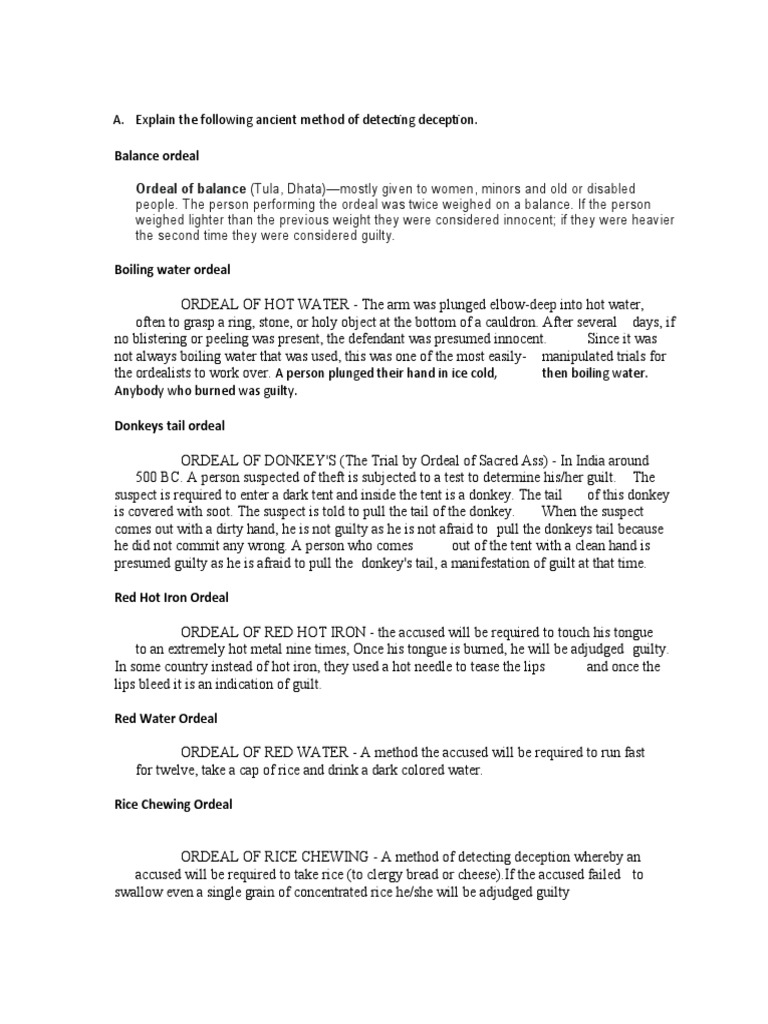 Explain The Following Ancient Method of Detecting Deception | PDF | Hypnosis | Trials