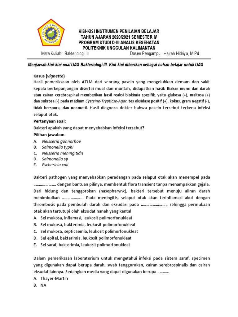 Kisi-Kisi UAS Bakteriologi III | PDF
