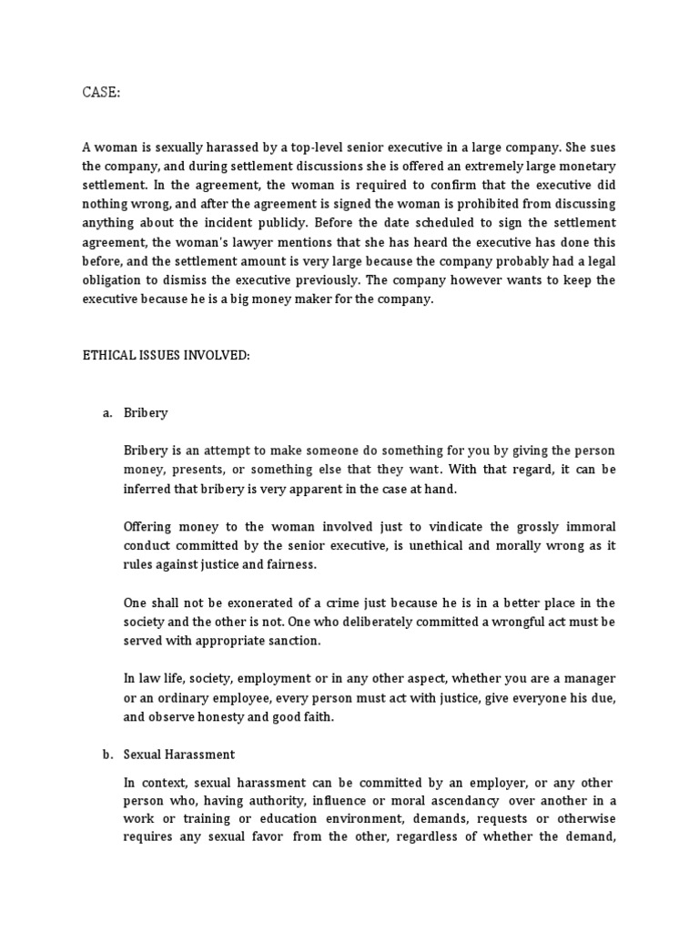 Case Study | PDF | Sexual Harassment | Bribery