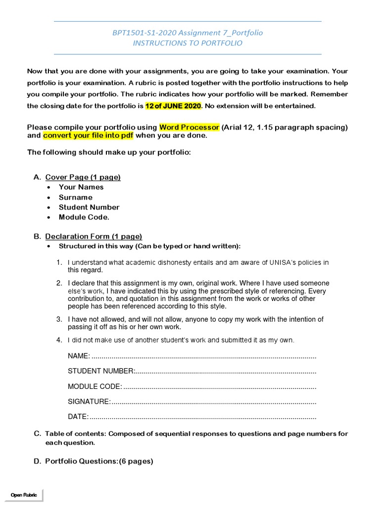 Asignment 7 Instructions - BPT1501 - S1-20 | PDF | Curriculum | Teachers