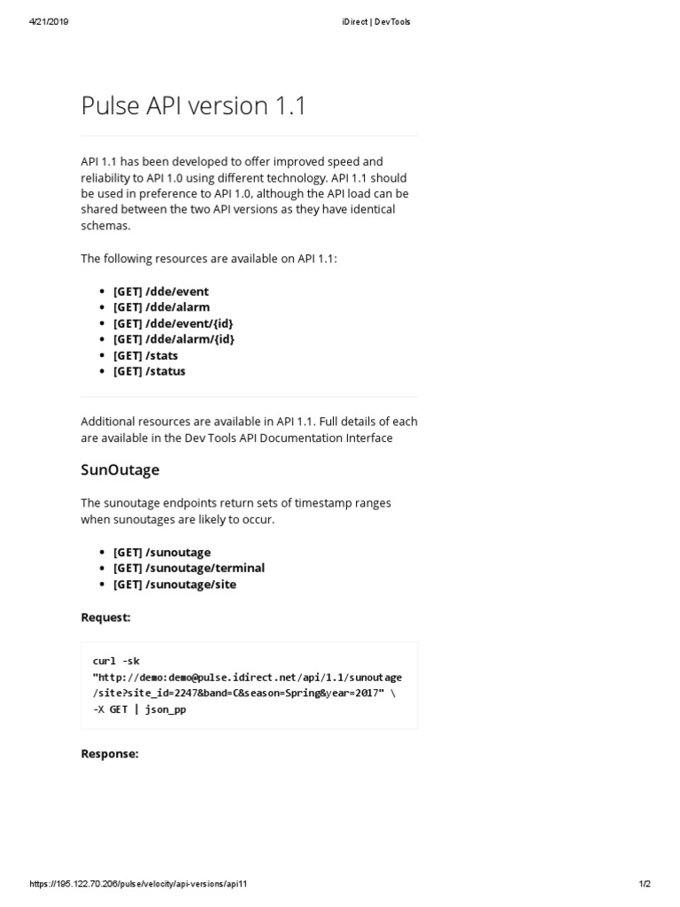 Pulse Api Version 1.1: Sunoutage | PDF | System Software | Computer ...