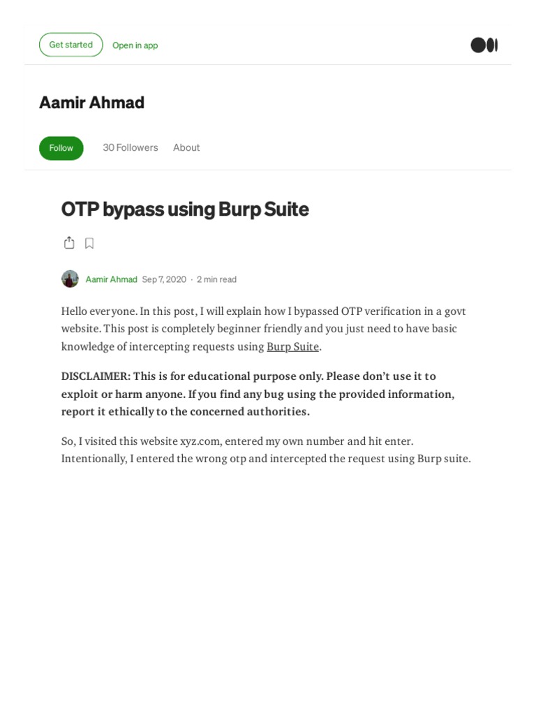 OTP Bypass Using Burp Suite: Aamir Ahmad | PDF | Security Technology ...