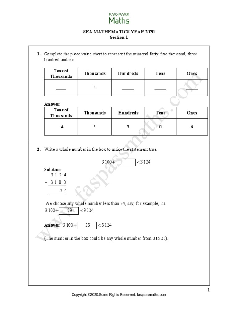 SEA2020 Maths | PDF | Length | Triangle