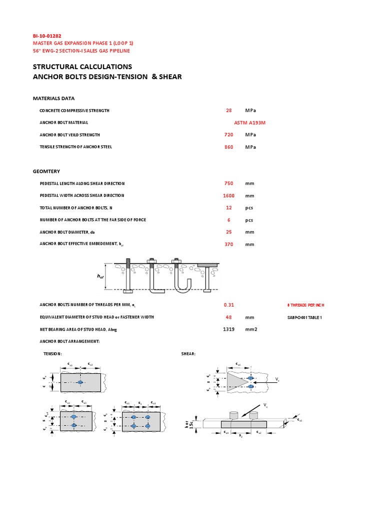 Anchor Bolt Design For Tension and Shear | PDF | Screw | Stress–Strain ...
