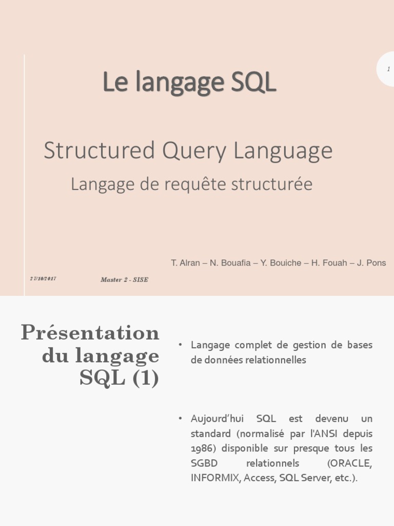 SQL 1 Cours | PDF | SQL | Application