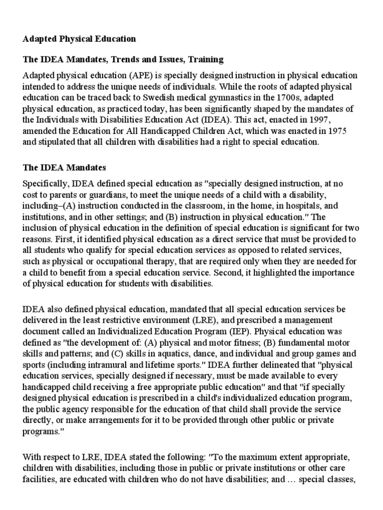 Adapted Physical Education | PDF | Individualized Education Program ...