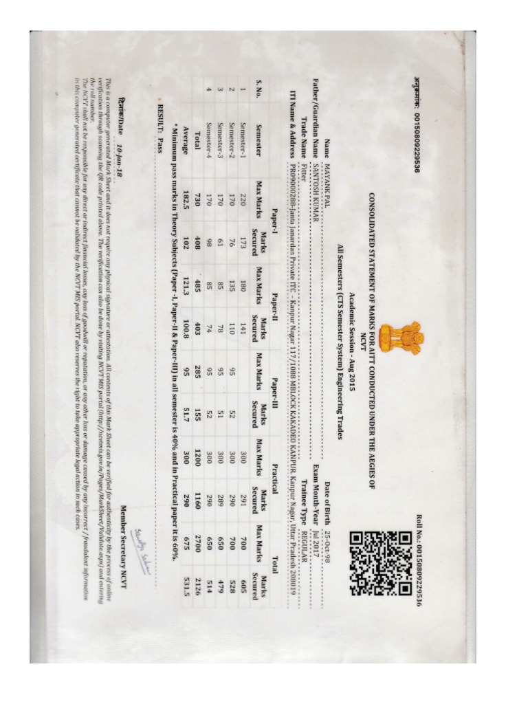 Iti Marksheet | PDF