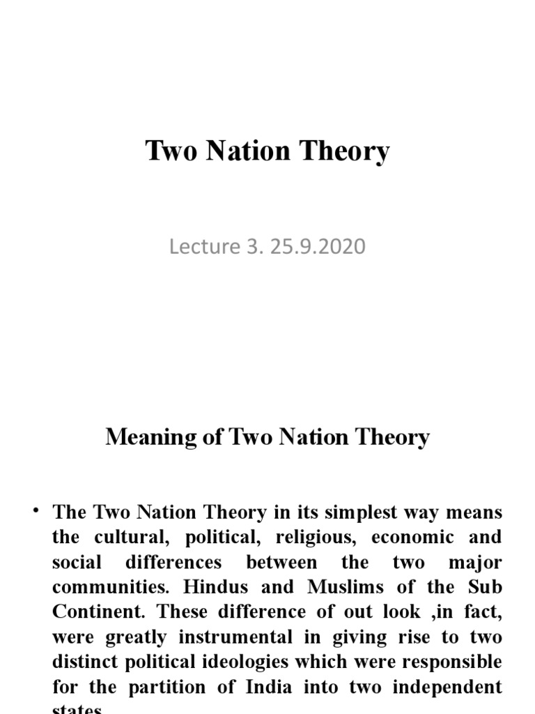 Two Nation Theory | PDF | Partition Of India | Religion And Belief