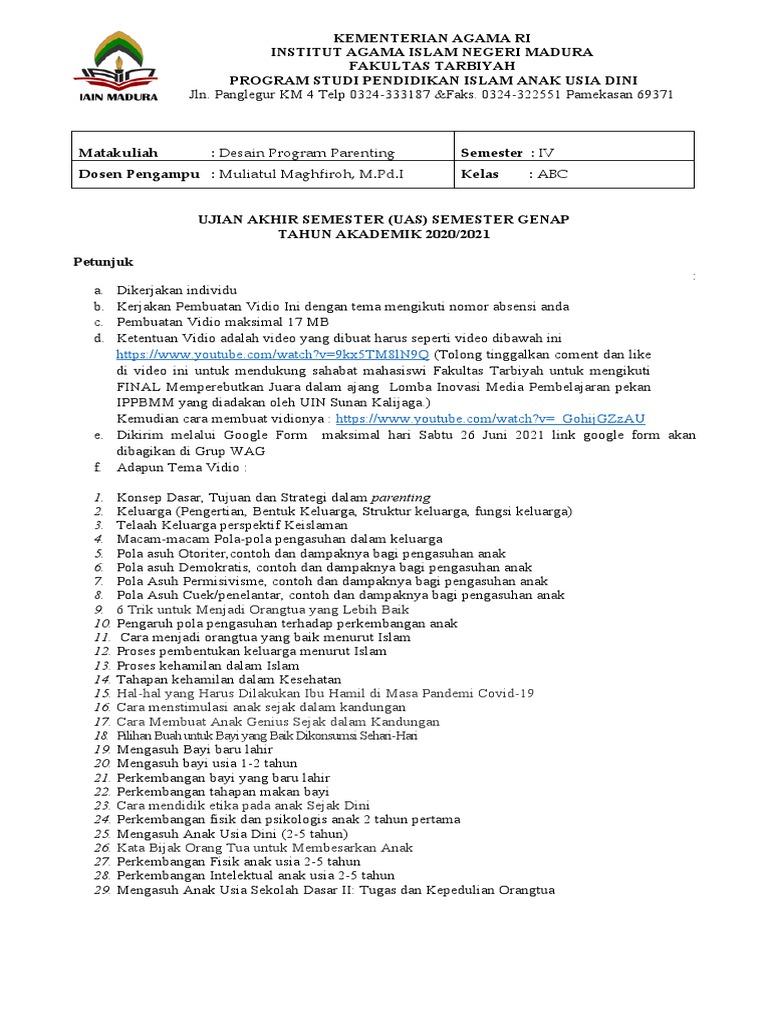 UAS-Desain Program Parenting 2021 | PDF | Ilmu Sosial | Kesehatan Holistik