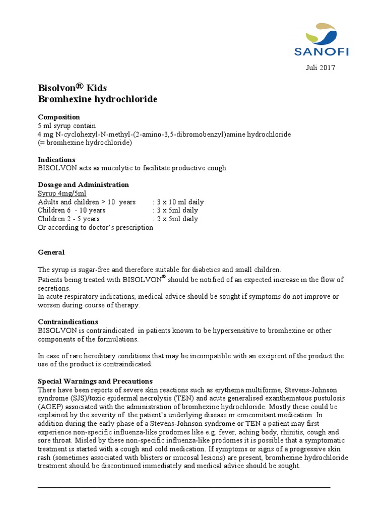 Bisolvon Kids Proasaduct Info | PDF | Pharmacokinetics | Bioavailability