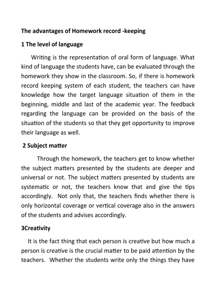 The Advantages of Homework Record | PDF | Homework | Teachers